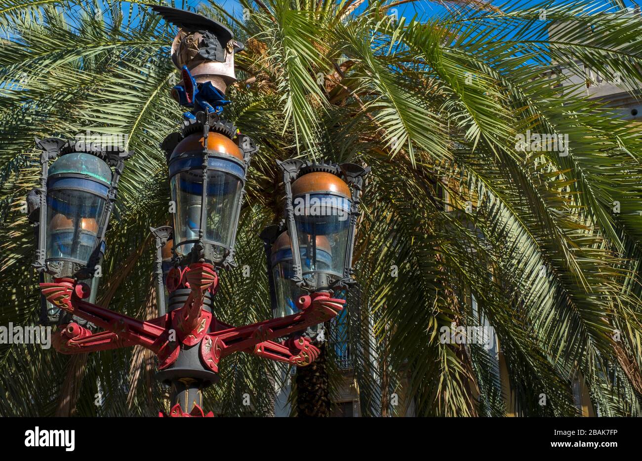 The Gaudí designed lamp posts in Barcelona’s Plaça Reial Stock Photo ...