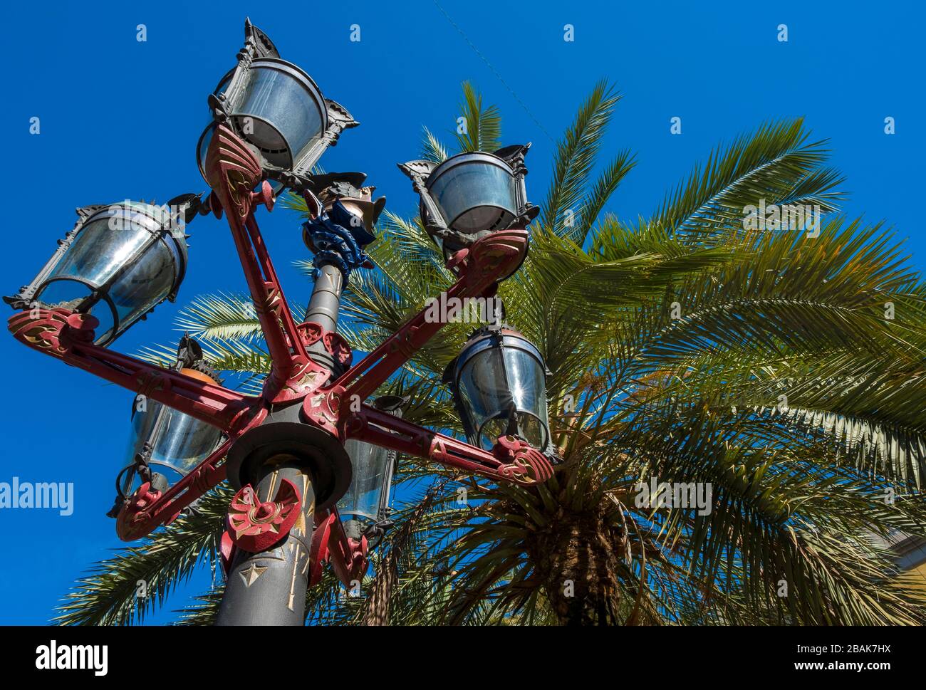 The Gaudí designed lamp posts in Barcelona’s Plaça Reial Stock Photo ...