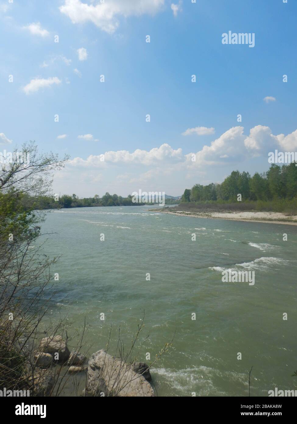 View of the Tanaro river in the Langhe, Piedmont Italy Stock Photo - Alamy