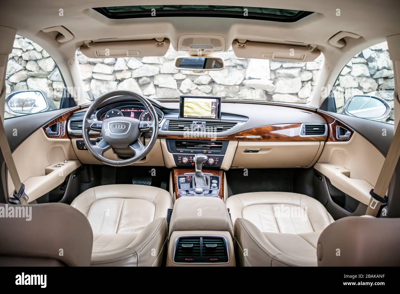 Automatic transmission gear, car interior. Automatic gear stick of a ...