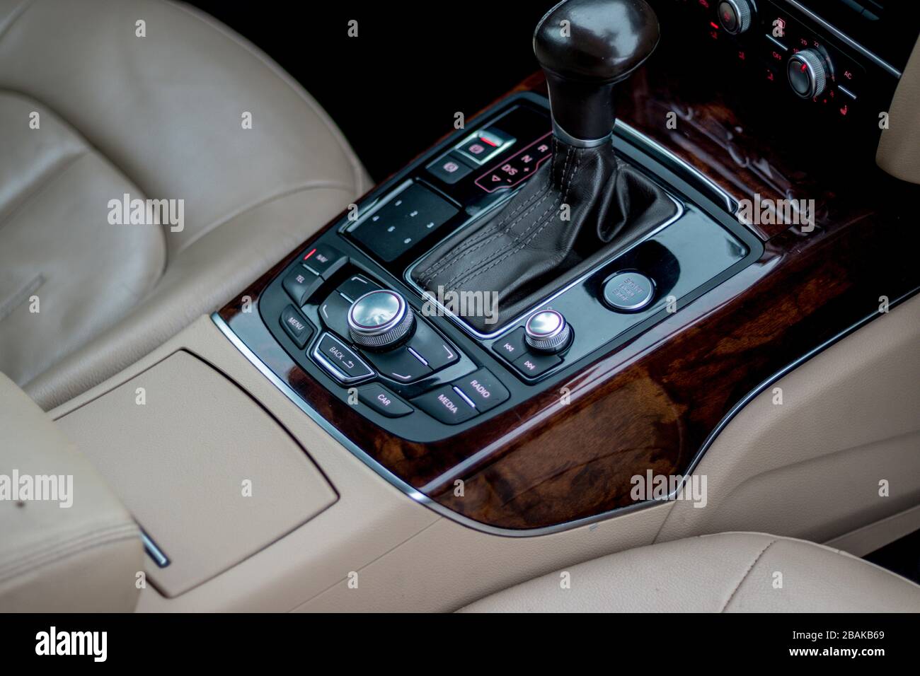 Automatic transmission gear, car interior. Automatic gear stick of a ...