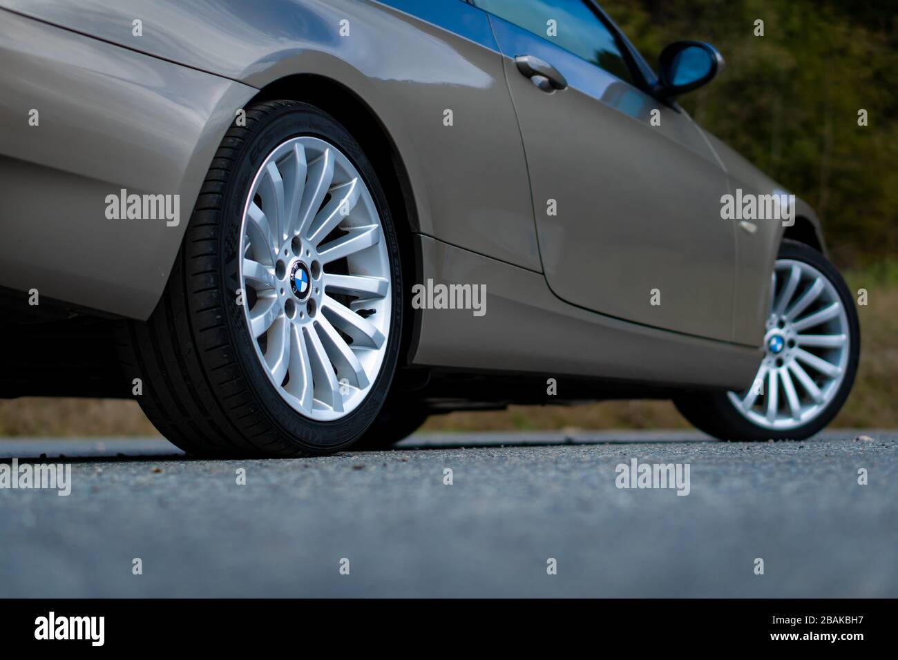 Alloy wheels with tires mounted on. Close-up photo of profile model ...