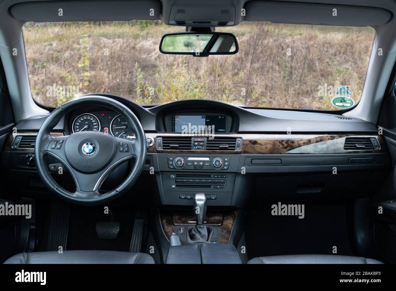 Automatic transmission gear, car interior. Automatic gear stick of a ...