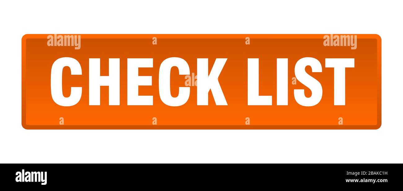 check list button. check list square orange push button Stock Vector Image & Art - Alamy