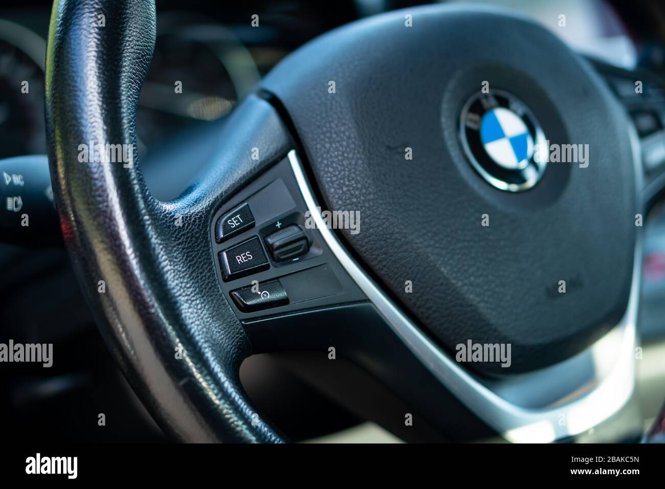 BMW steering wheel close up - detailed photo of instrument cluster ...