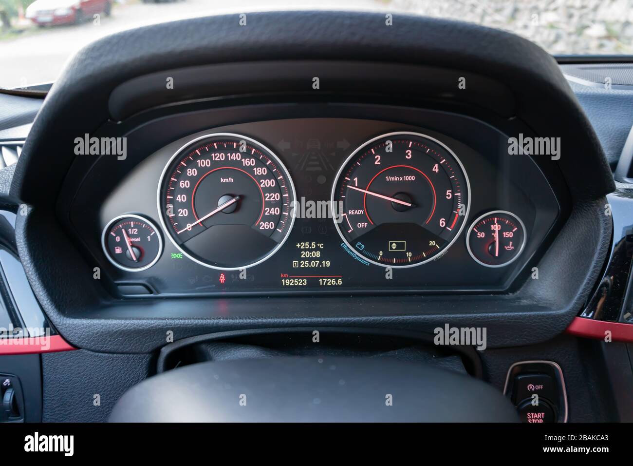 Car dashboard instrument cluster.Car panel indicators, yellow, red ...