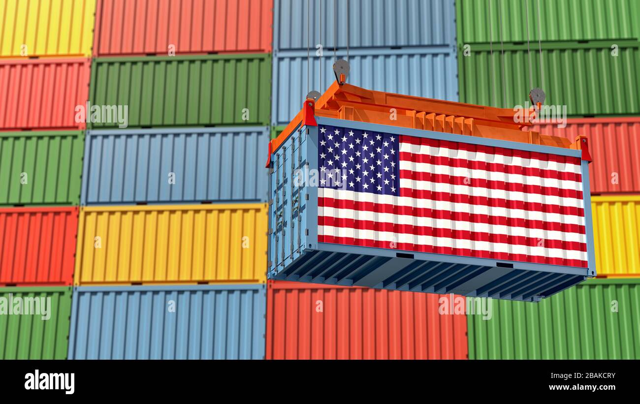 Freight container with USA flag. 3D Rendering Stock Photo - Alamy