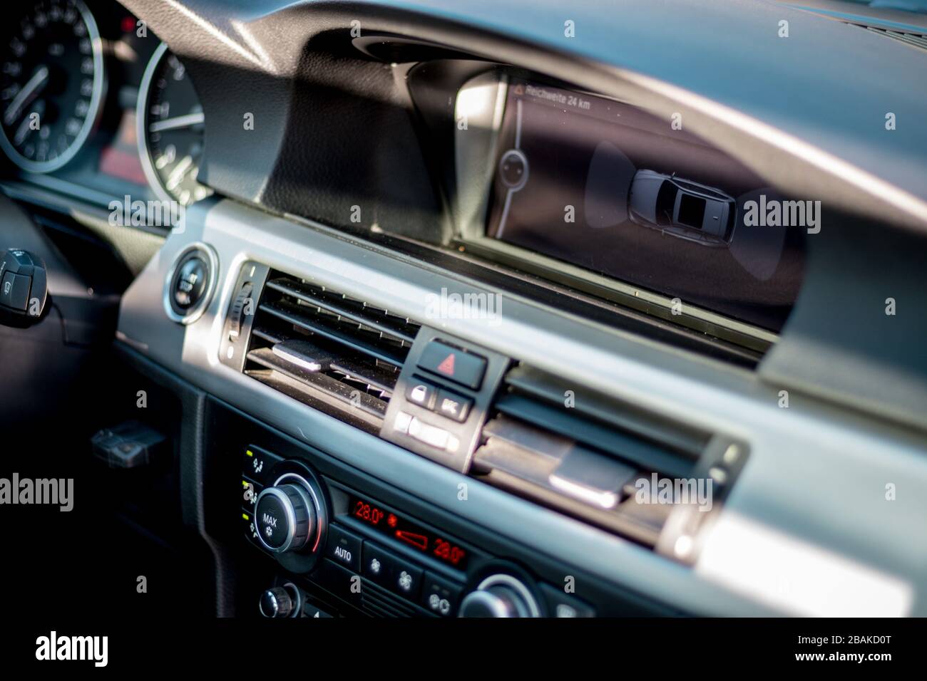 Parking Assistance - Parking sensors mounted on car bumper. Rear, front ...