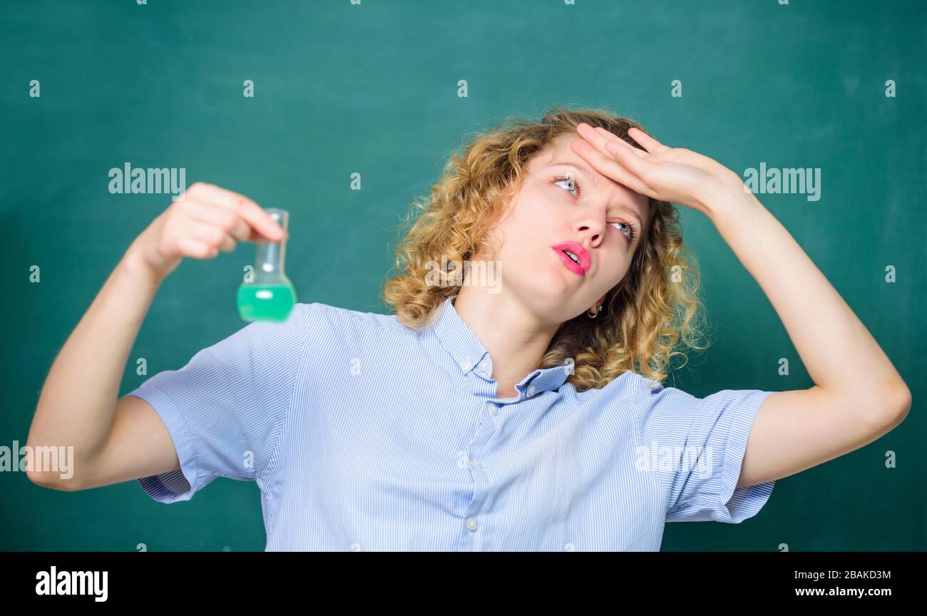 Disgusting experiment. College student performing chemical reaction ...