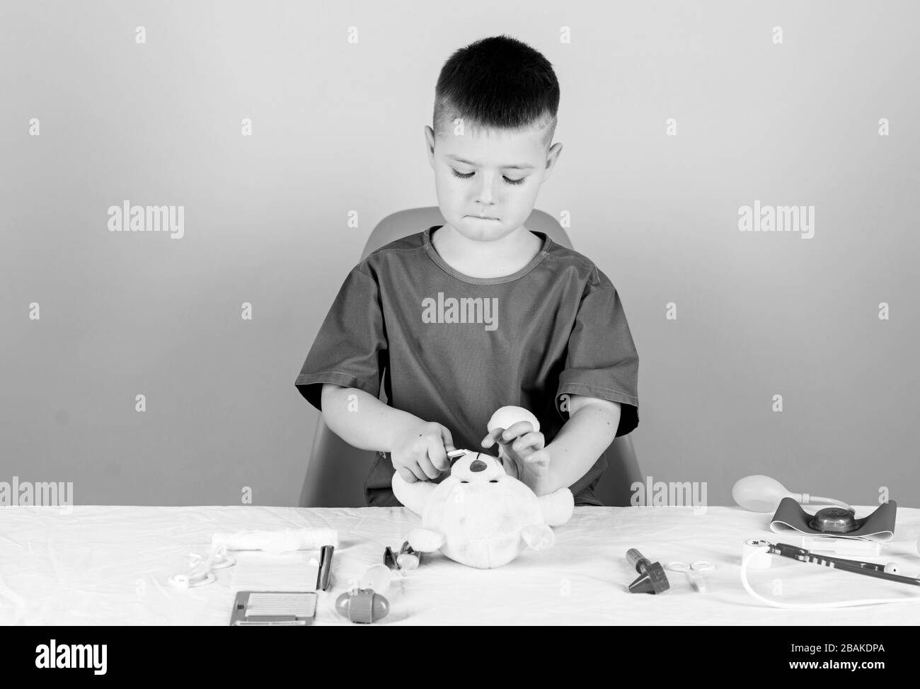 kid doctor with stethoscope. hospital. medicine and health. nurse ...