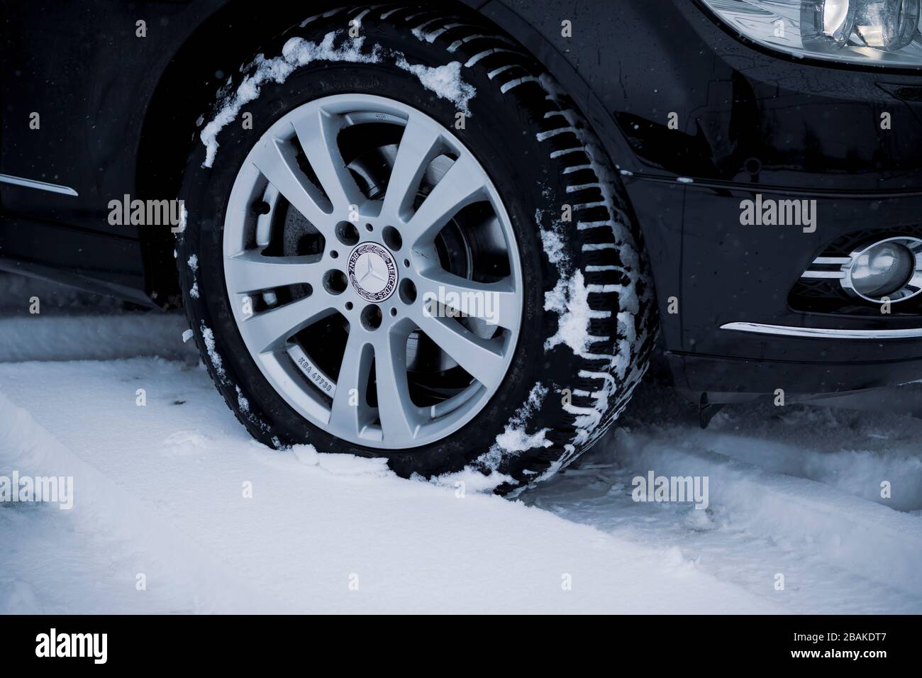 Alloy wheels with tires mounted on. Close-up photo of profile model ...