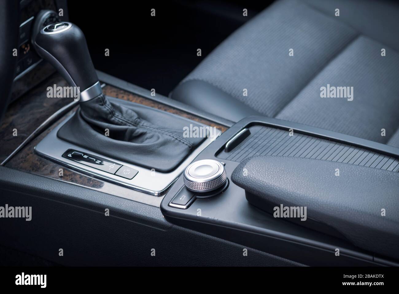Automatic transmission gear, car interior. Automatic gear stick of a ...