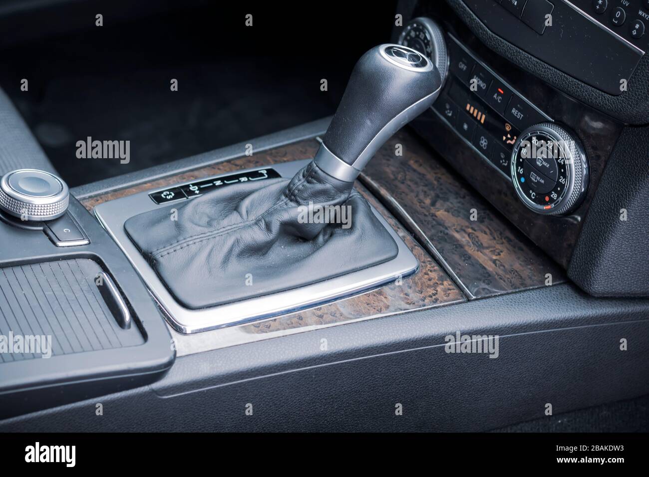 Automatic transmission gear, car interior. Automatic gear stick of a ...