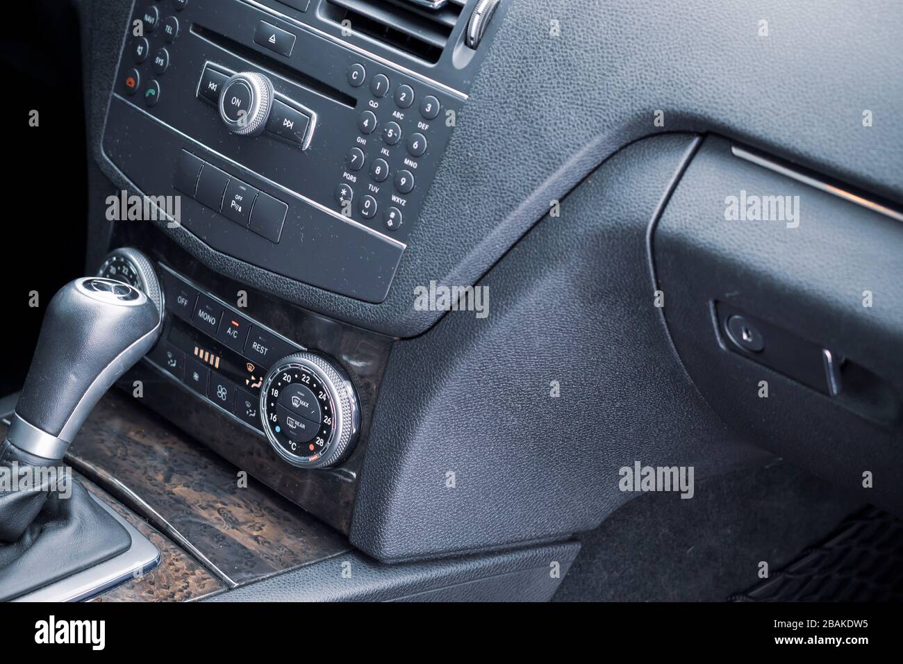 Automatic transmission gear, car interior. Automatic gear stick of a ...