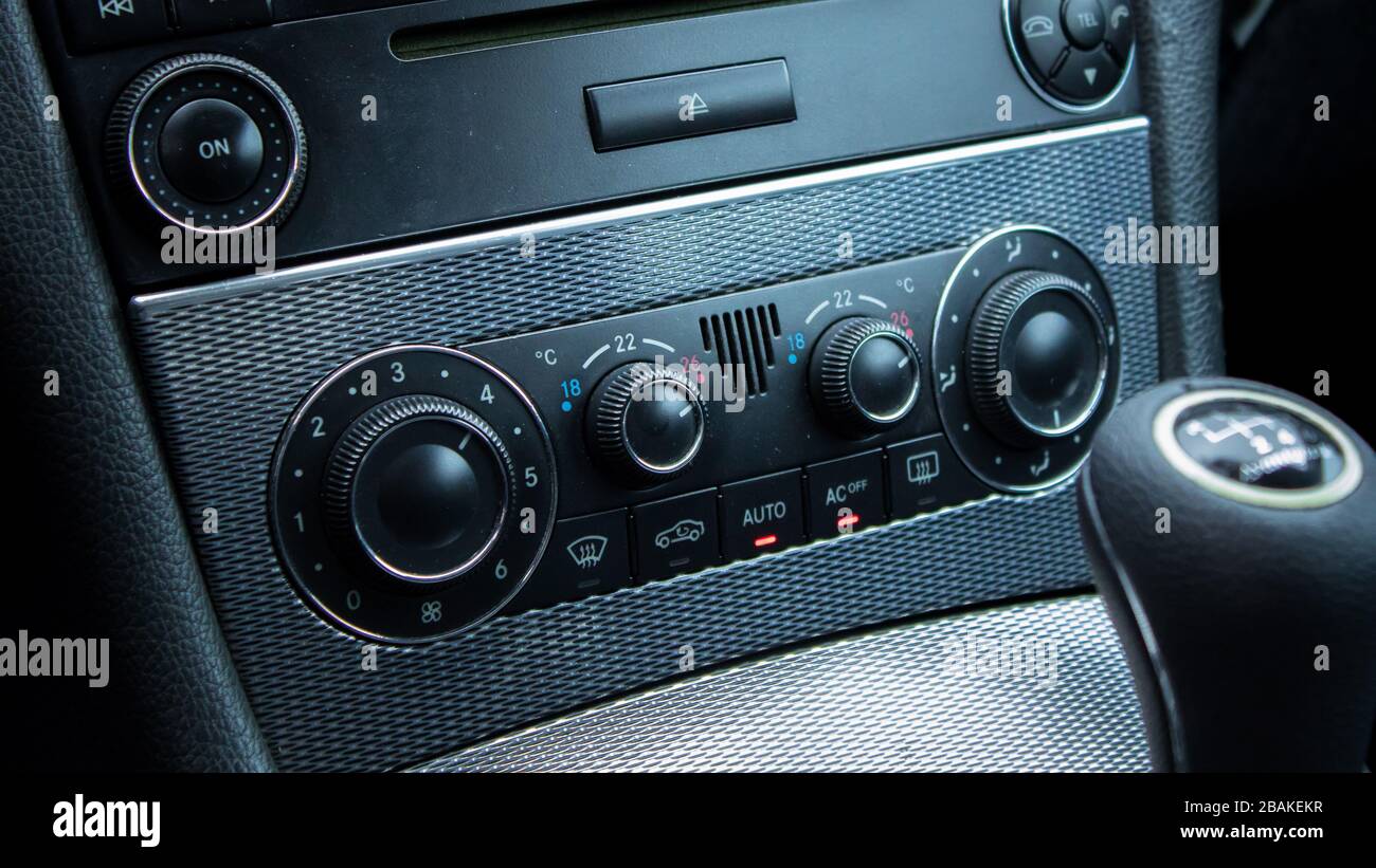 Inside car dashboard view.Detailed close-up photo of manual ...