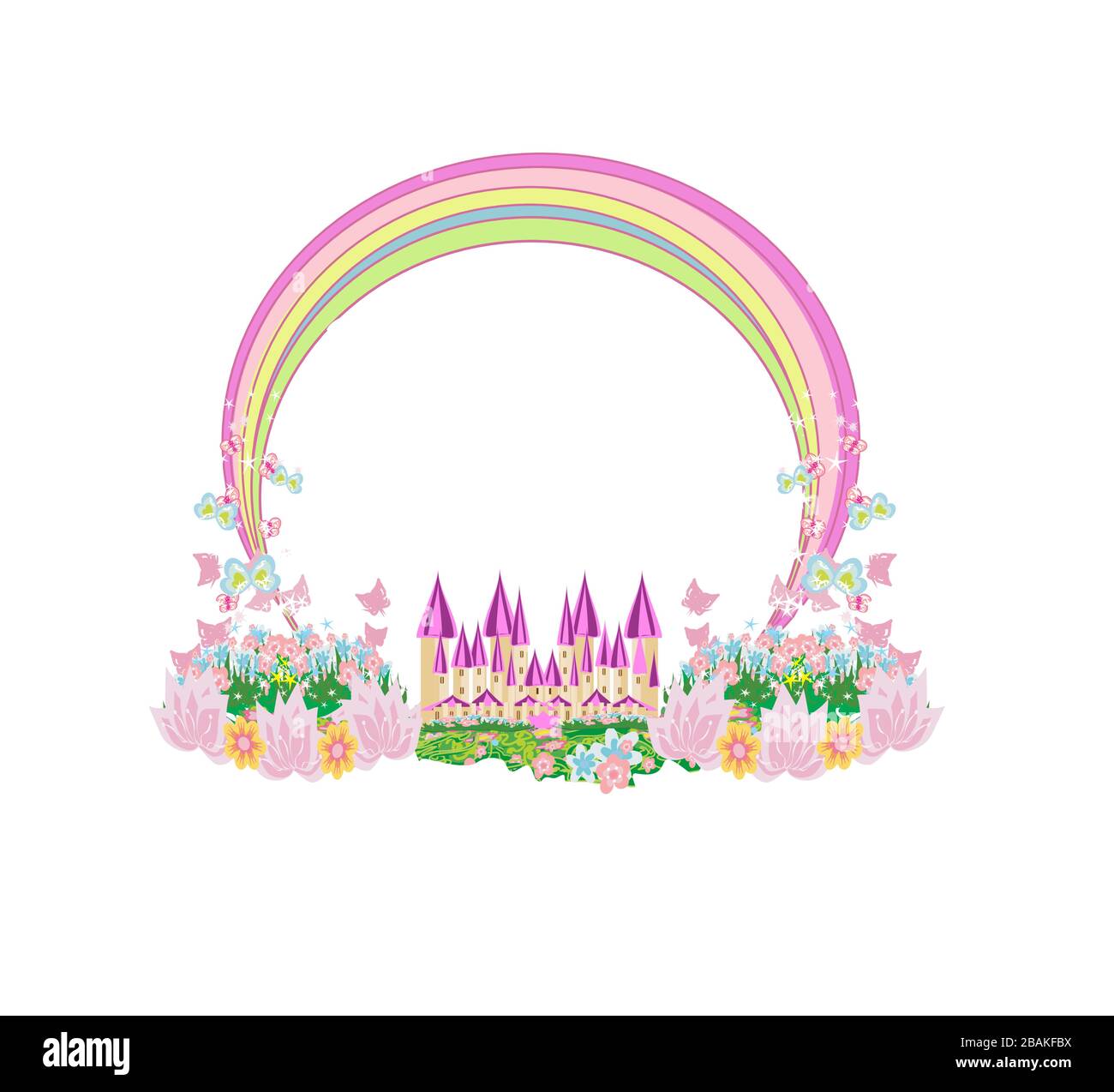 magical fairy tale land - decorative frame with a castle and a ...