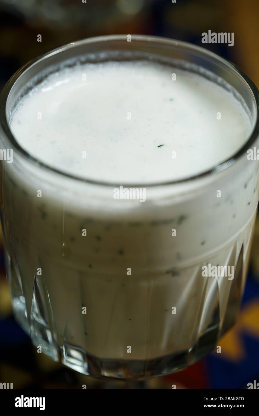 Refreshing Turkish drink Ayran in a glass goblet Stock Photo - Alamy