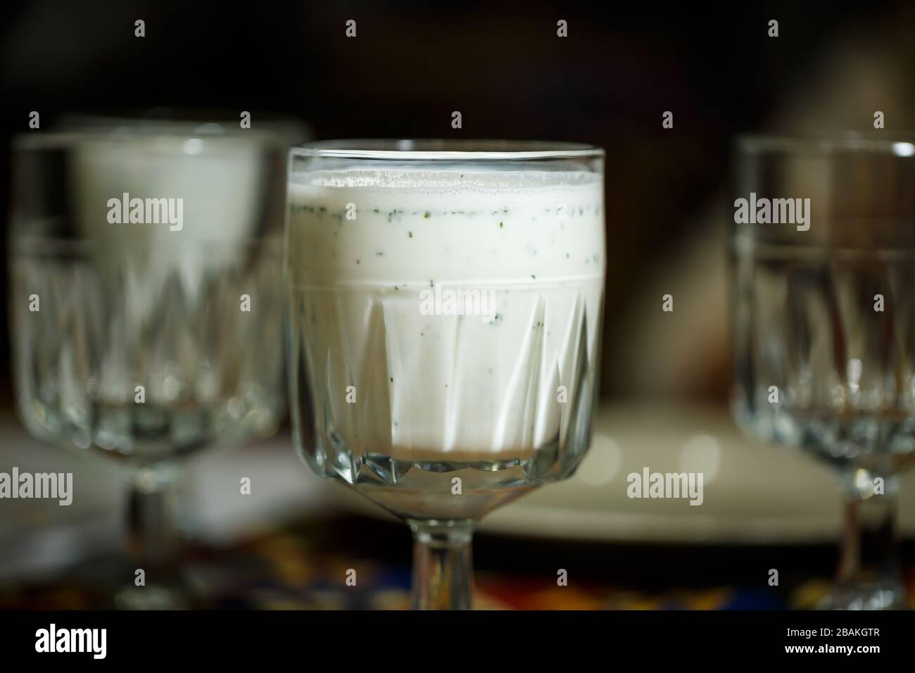 Refreshing Turkish drink Ayran in a glass goblet Stock Photo - Alamy