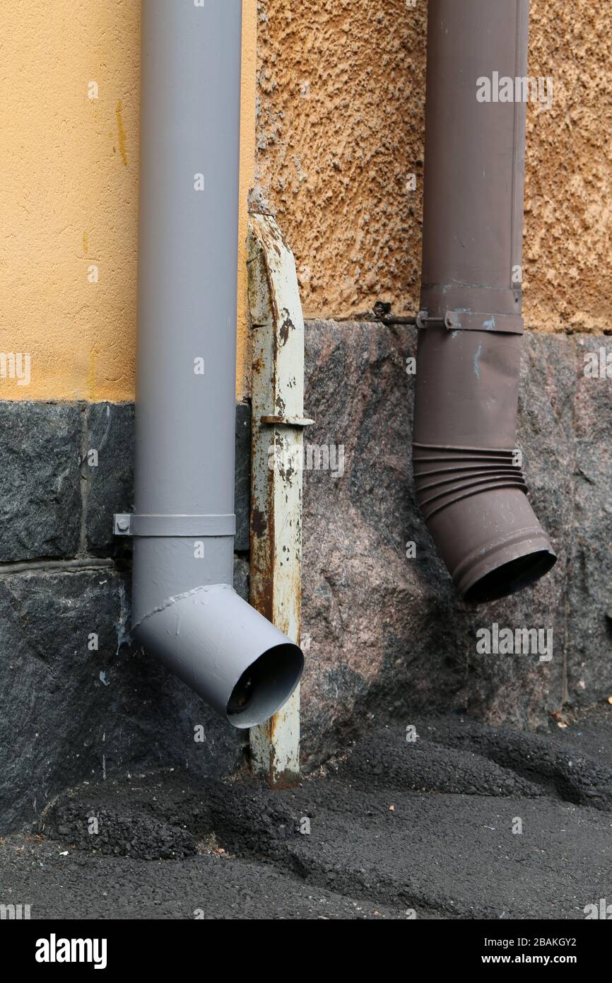 Gutter pipes photographed in Eira, downtown Helsinki Finland, June 2019 ...