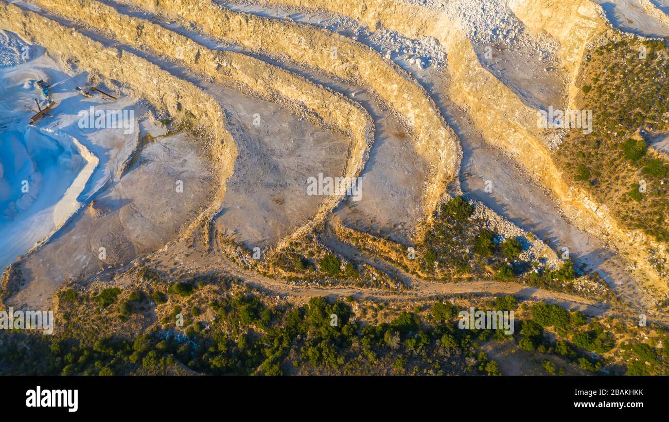 Aerial view of a gypsum quarry mine on the coast of Crete, Greece Stock ...