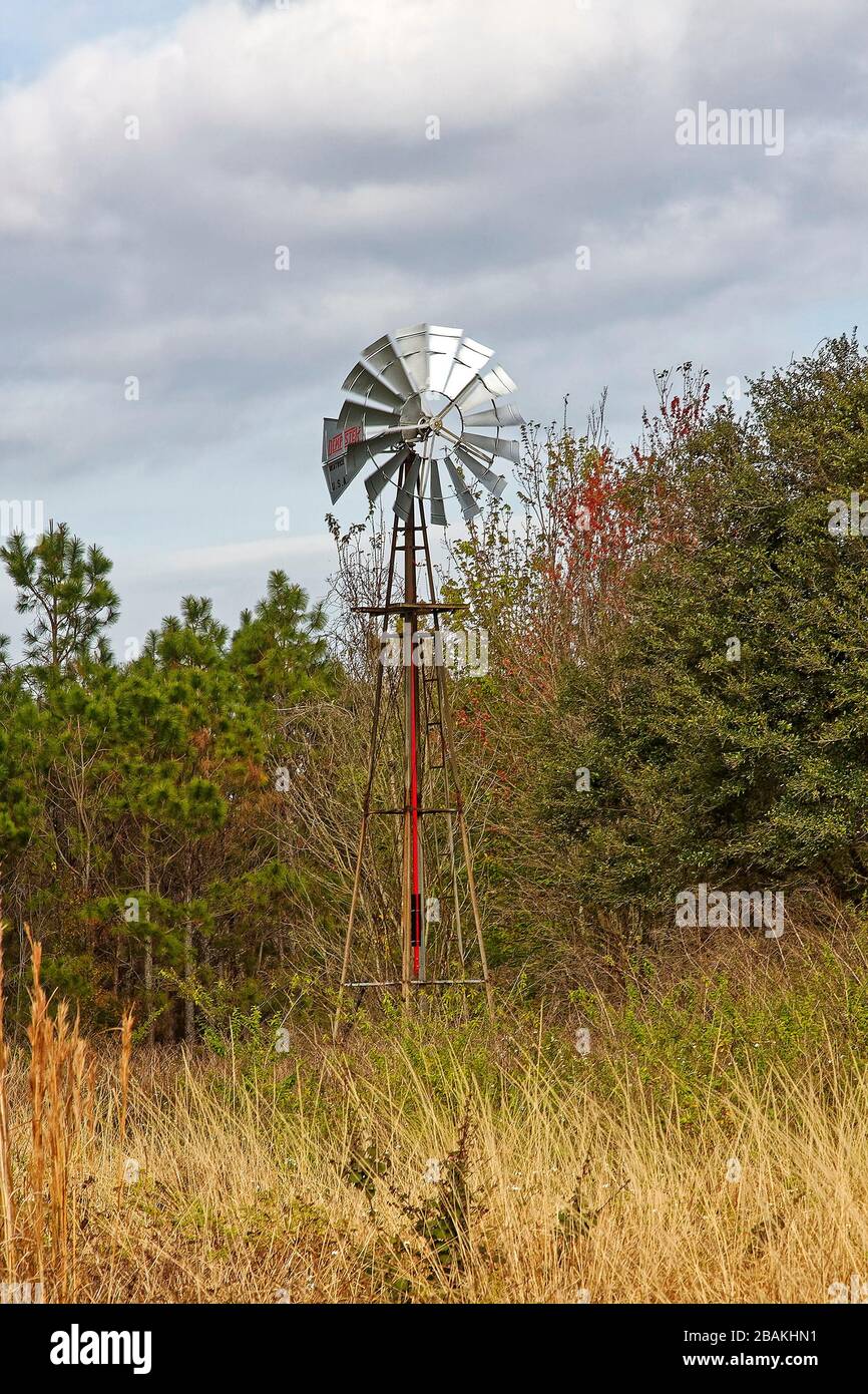 old windmill, turning, power production, eco, metal, motion, wood stand ...