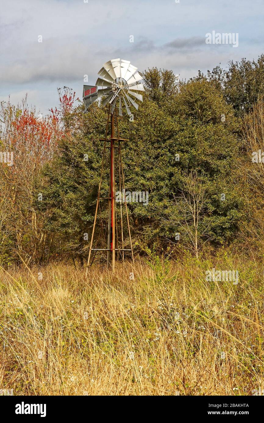 old windmill, turning, power production, eco, metal, motion, wood stand ...