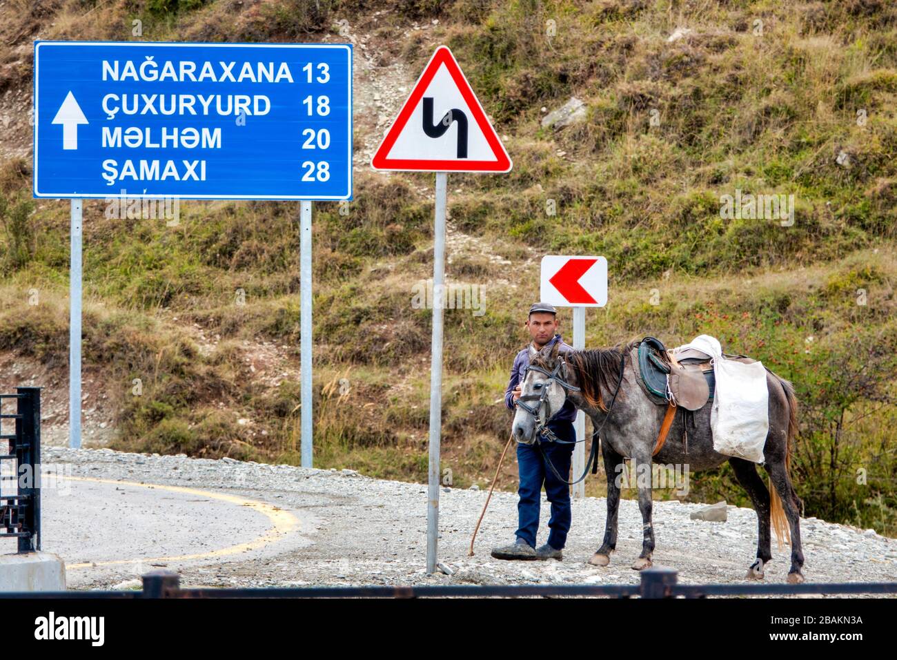 Man and his horse near the Damirchi Village in the Shamakhi district ...