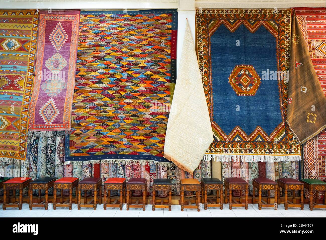 Traditional carpets shop, Medina (Old City), Tangier, Morocco, North ...