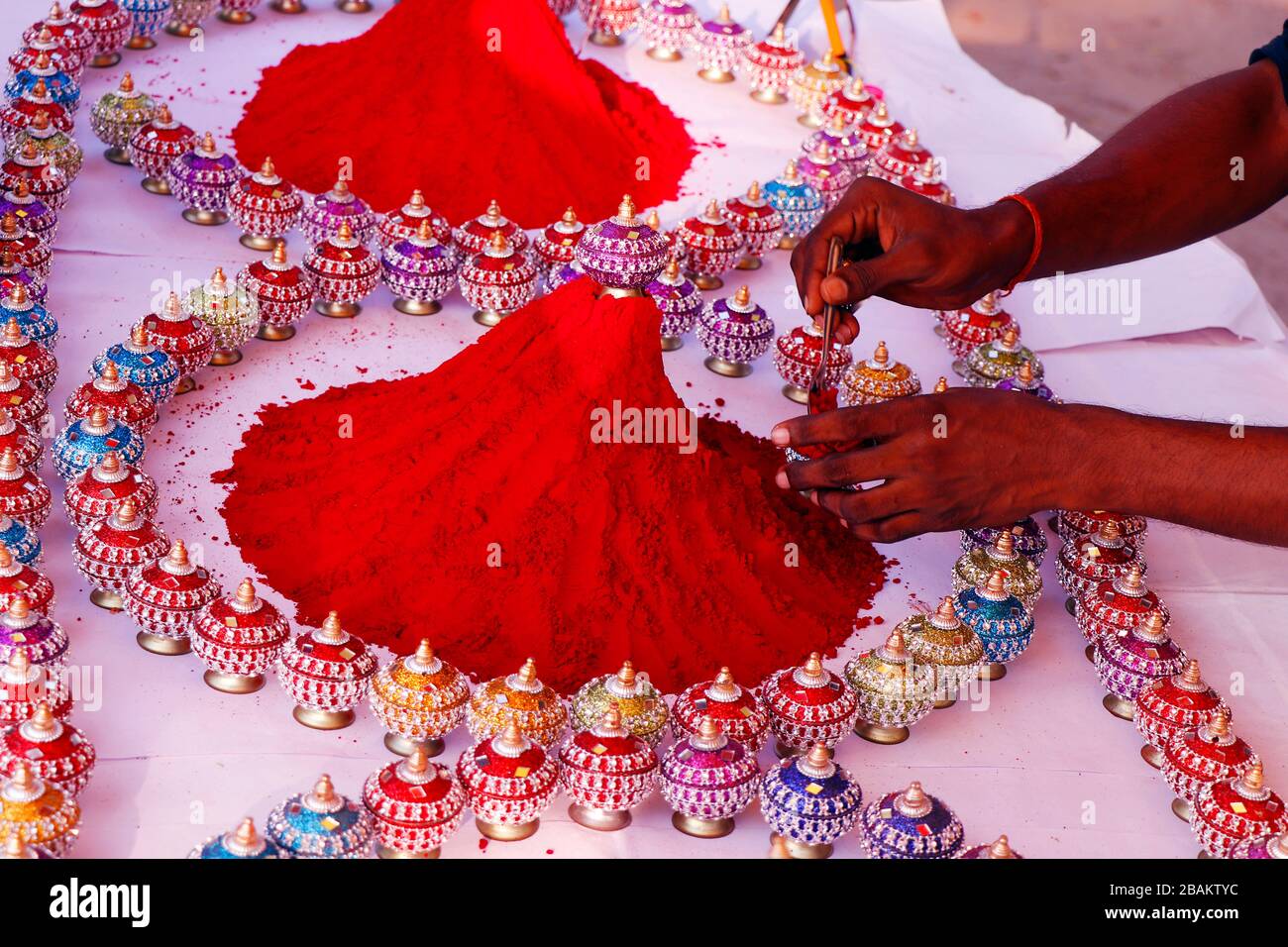 Red color Kumkum or Vermilion for sale in a street in fort kochi India ...