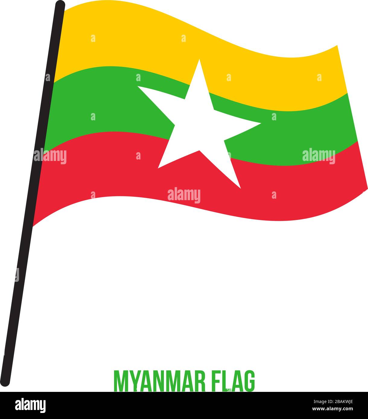 Myanmar Flag Waving Vector Illustration on White Background. Myanmar ...