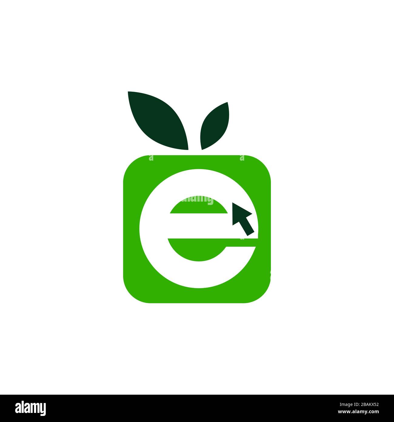 E letter symbol in modern symbol with green leaf and pointer computer ...