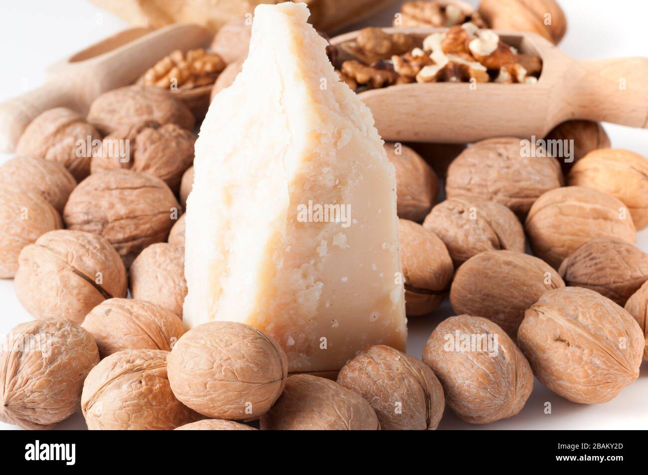 walnuts and cheese on a white background Stock Photo - Alamy