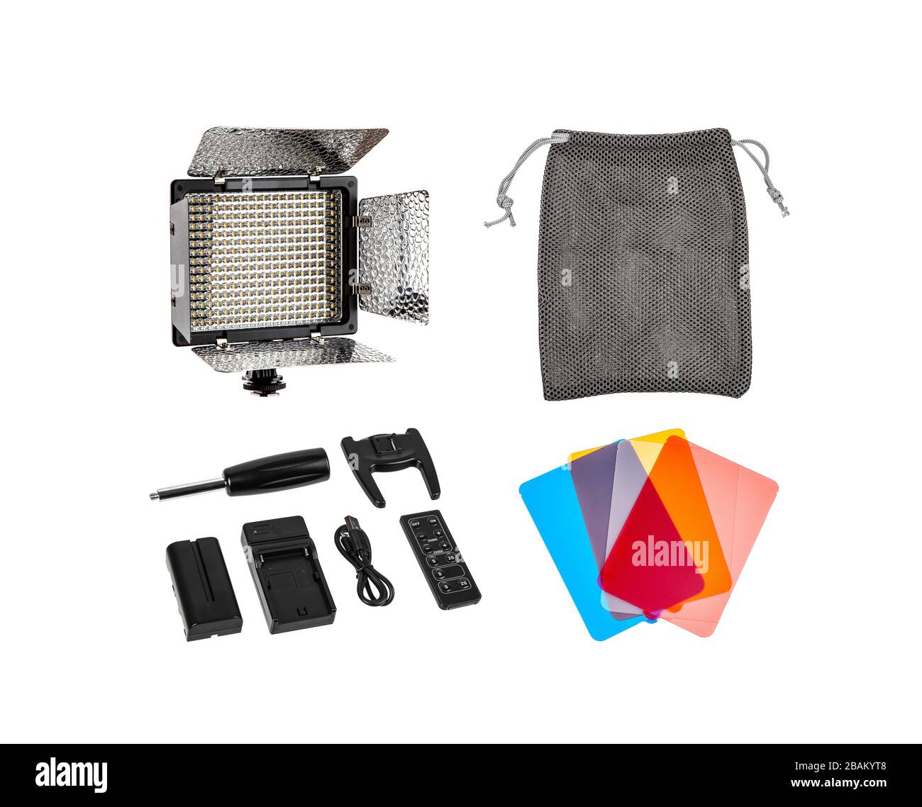 Photo and video lamp isolate on white background. LED lamp with special ...