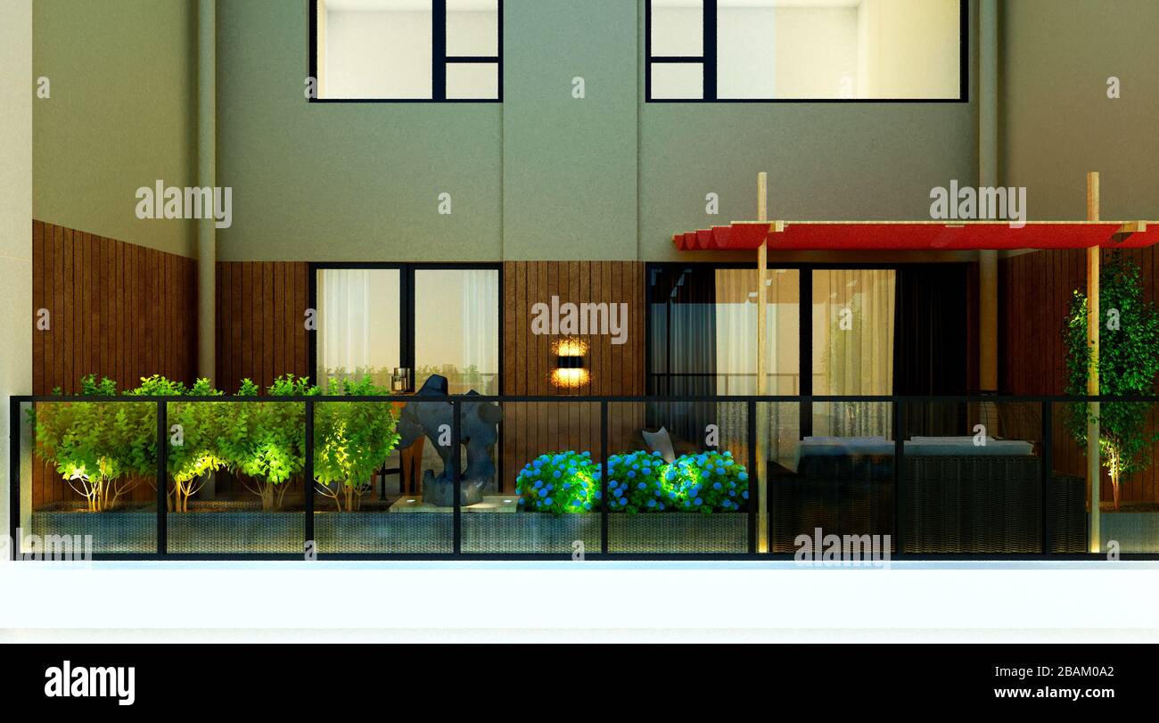 3d render of house balcony terrace Stock Photo - Alamy