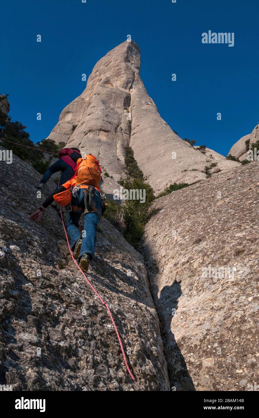 Climbing Cavall Bernat, Montserrat, Natural Parc, Catalonia, Europe ...