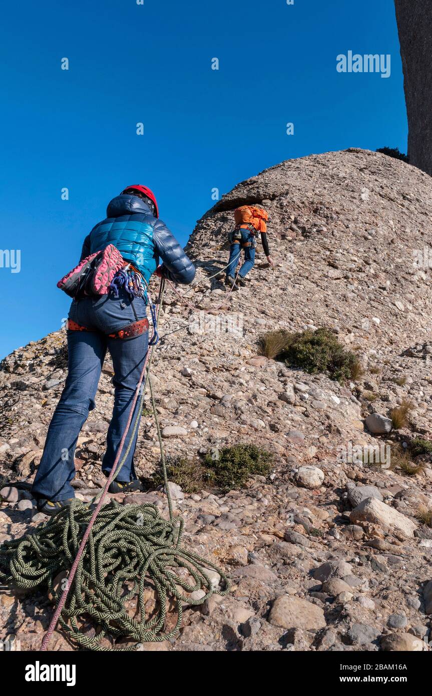 Climbing Cavall Bernat, Montserrat, Natural Parc, Catalonia, Europe ...