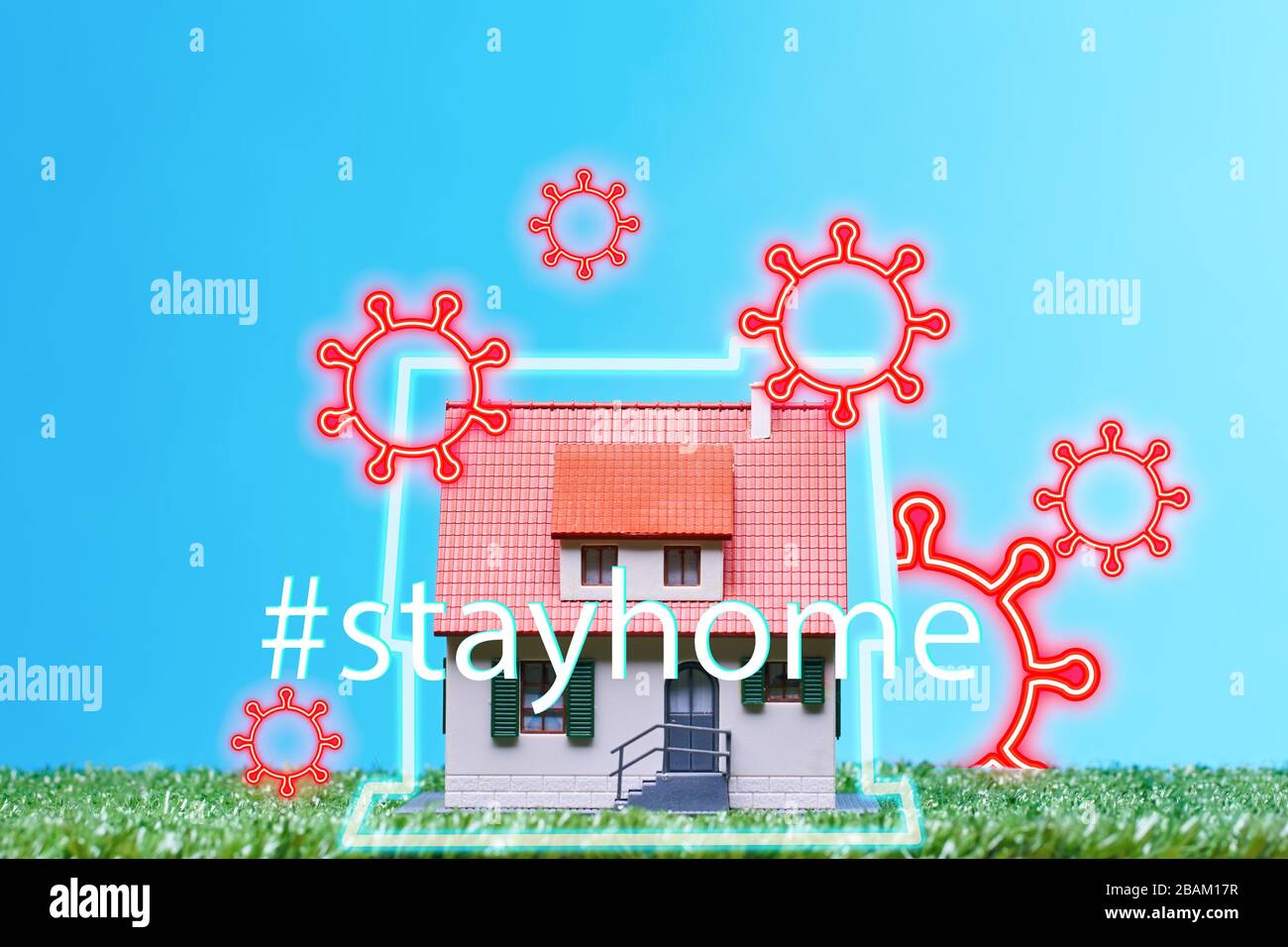 House is protected from attack coronavirus. Concept of staying at home ...
