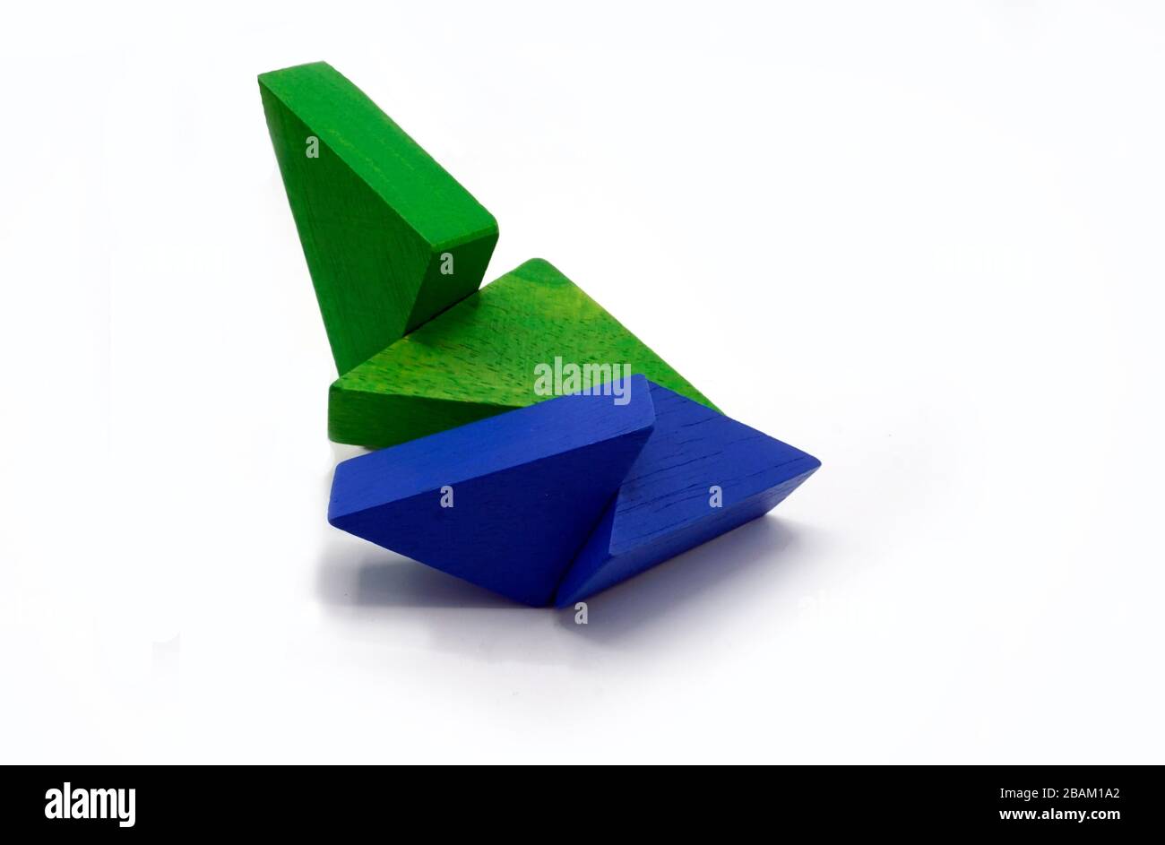 Twisted colorful building blocks made of wood.. Abstract mobile ...