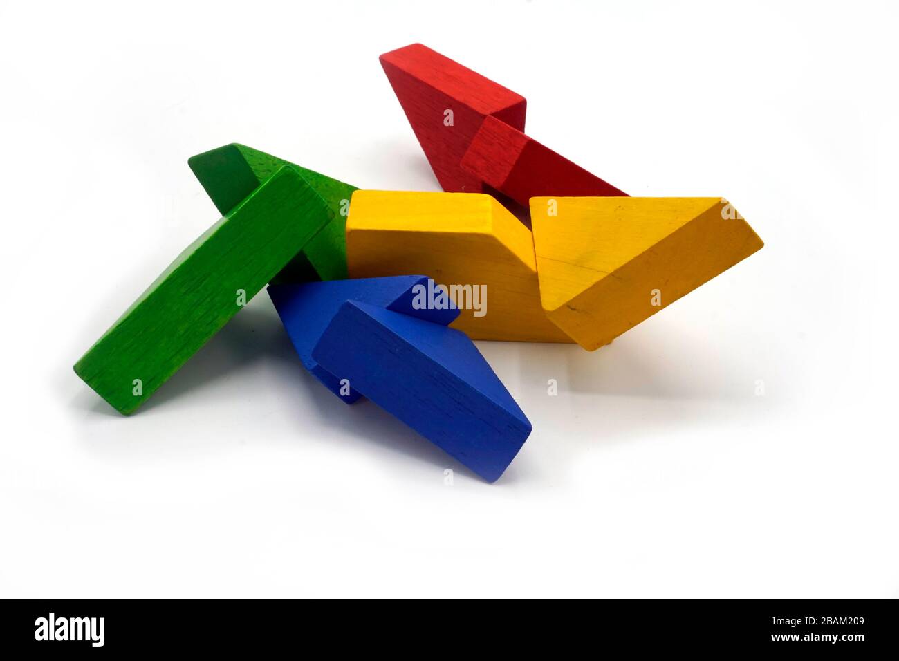 Twisted colorful building blocks made of wood.. Abstract mobile ...
