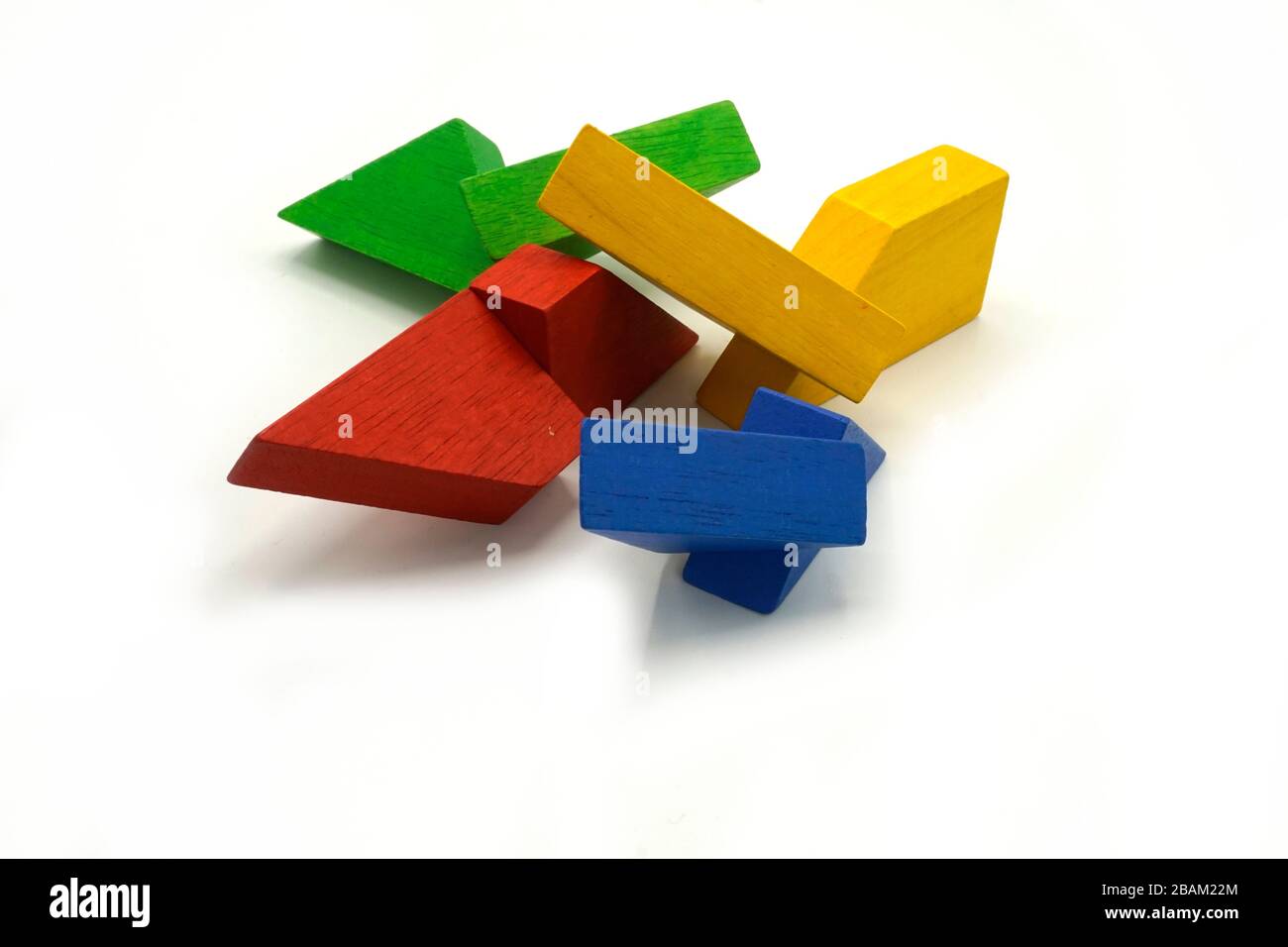 Twisted colorful building blocks made of wood.. Abstract mobile ...