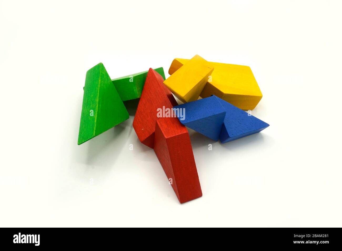 Twisted colorful building blocks made of wood.. Abstract mobile ...