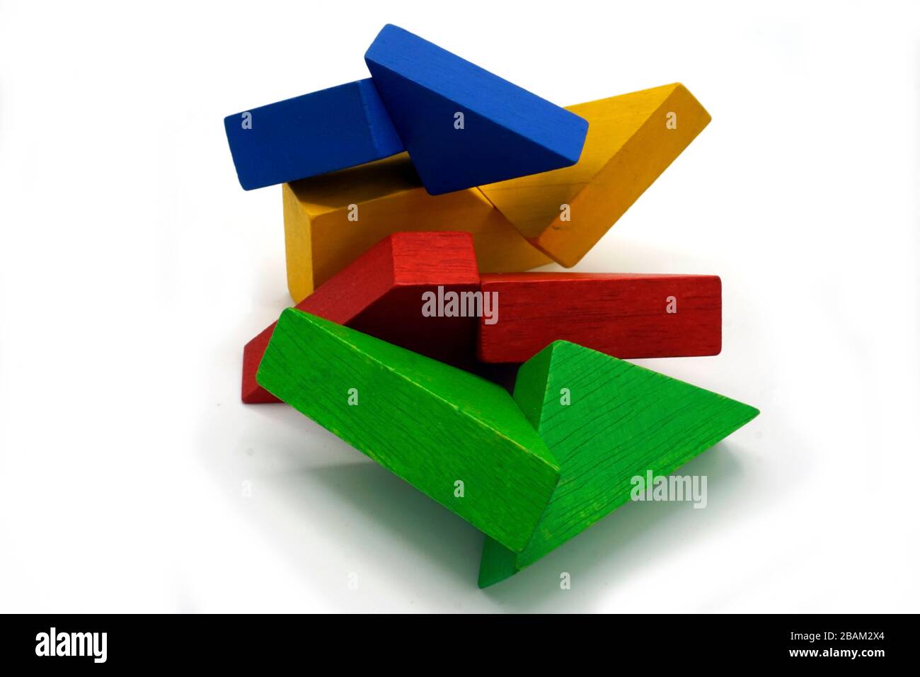 Twisted colorful building blocks made of wood.. Abstract mobile ...