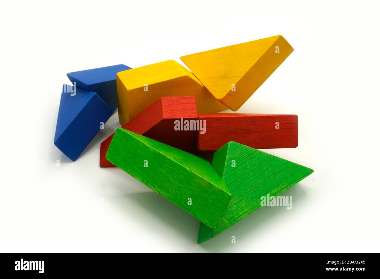 Twisted colorful building blocks made of wood.. Abstract mobile ...