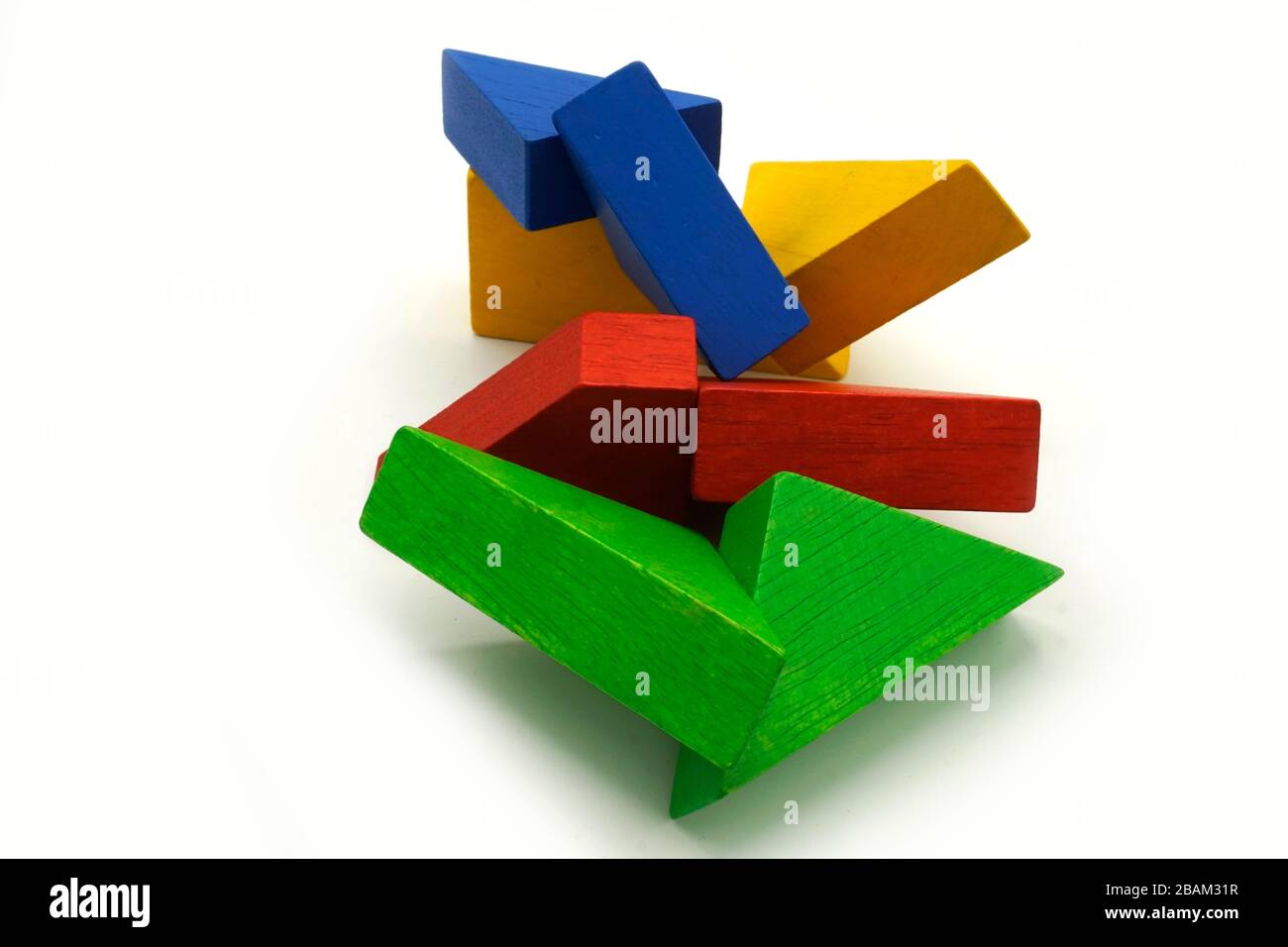 Twisted colorful building blocks made of wood.. Abstract mobile ...