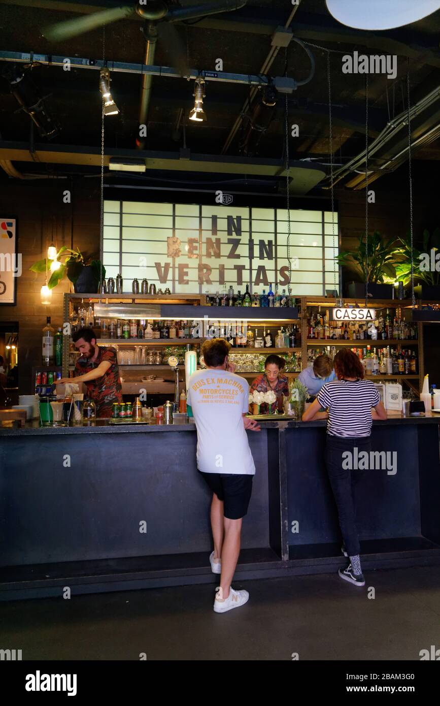 Deus ex Machina custom motorcycle, Cafè and restaurant, Isola district ...