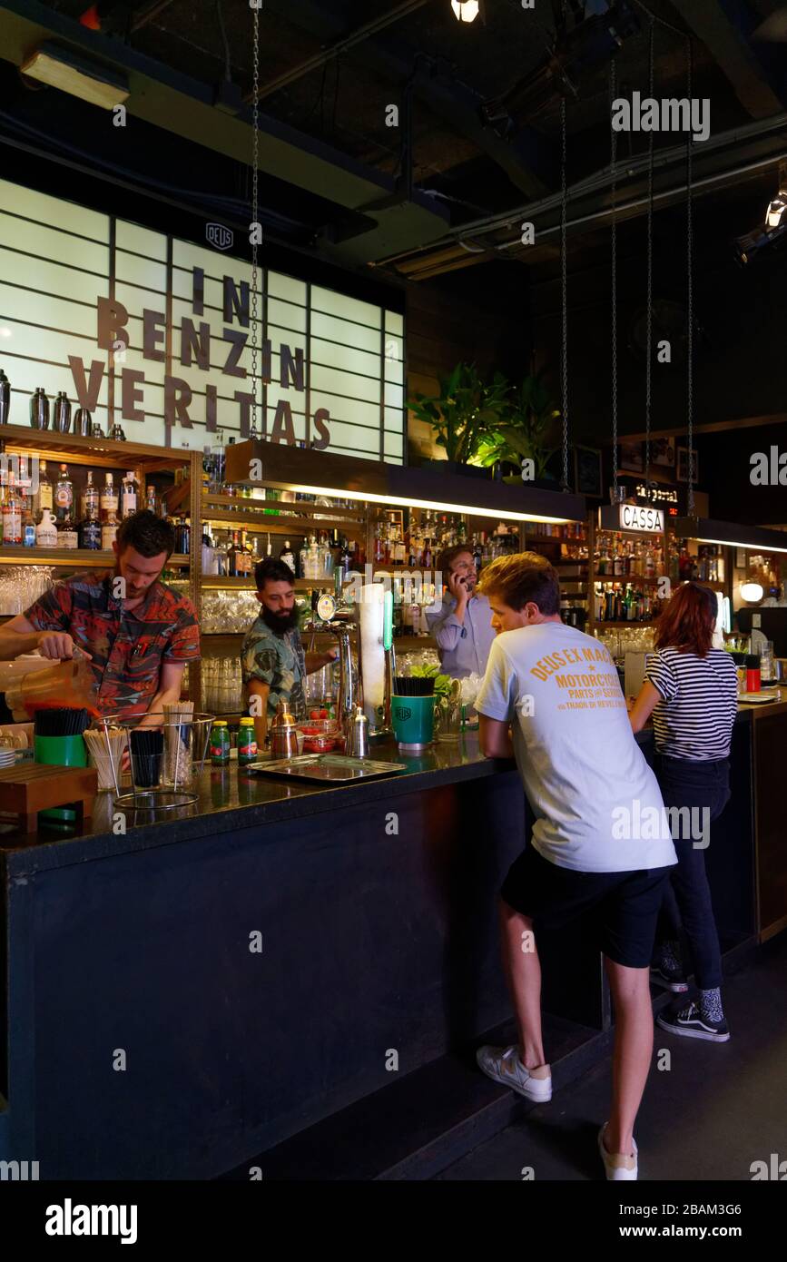 Deus ex Machina custom motorcycle, Cafè and restaurant, Isola district ...