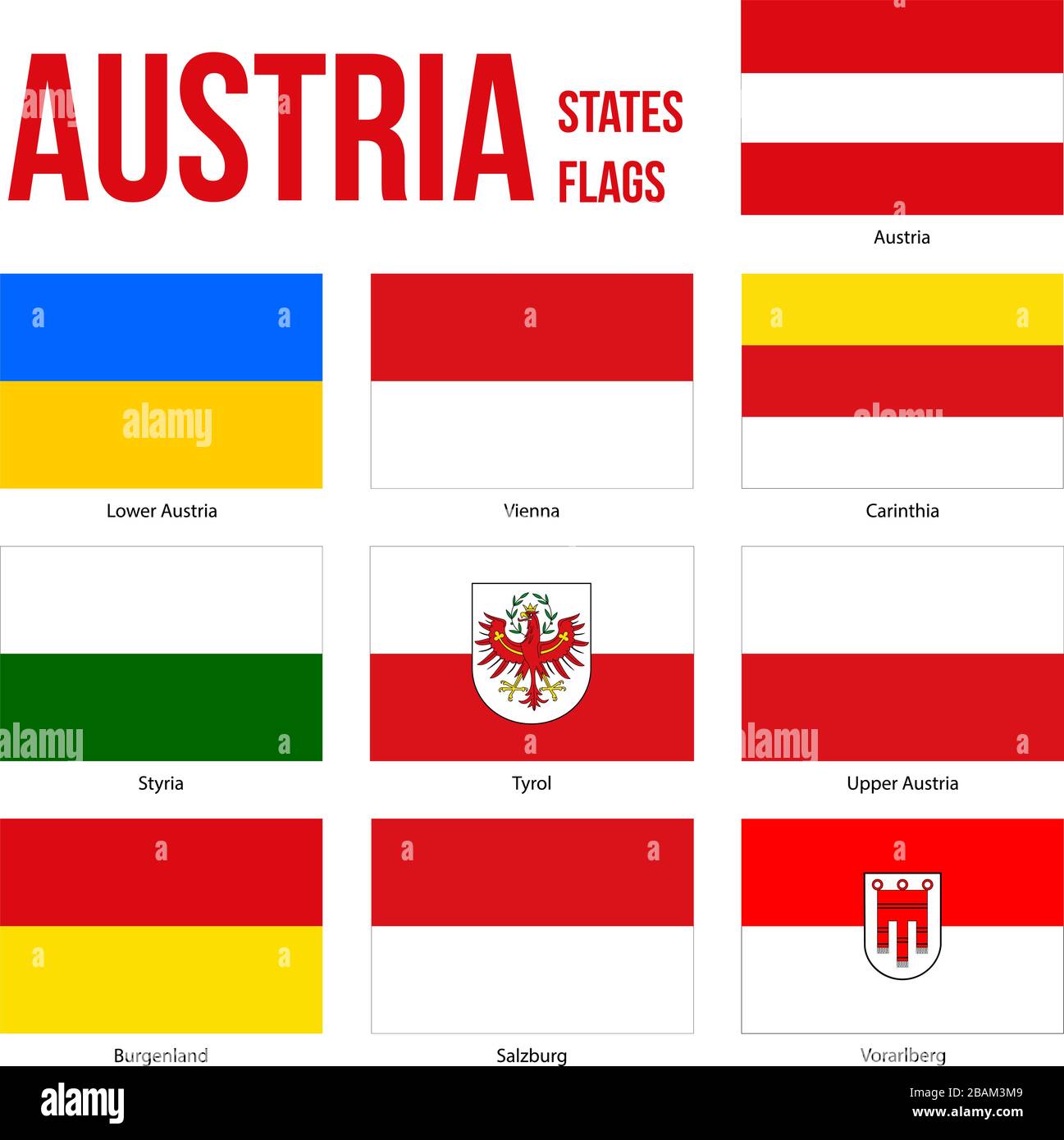 Austria All States Flags Vector Illustration on White Background. All ...