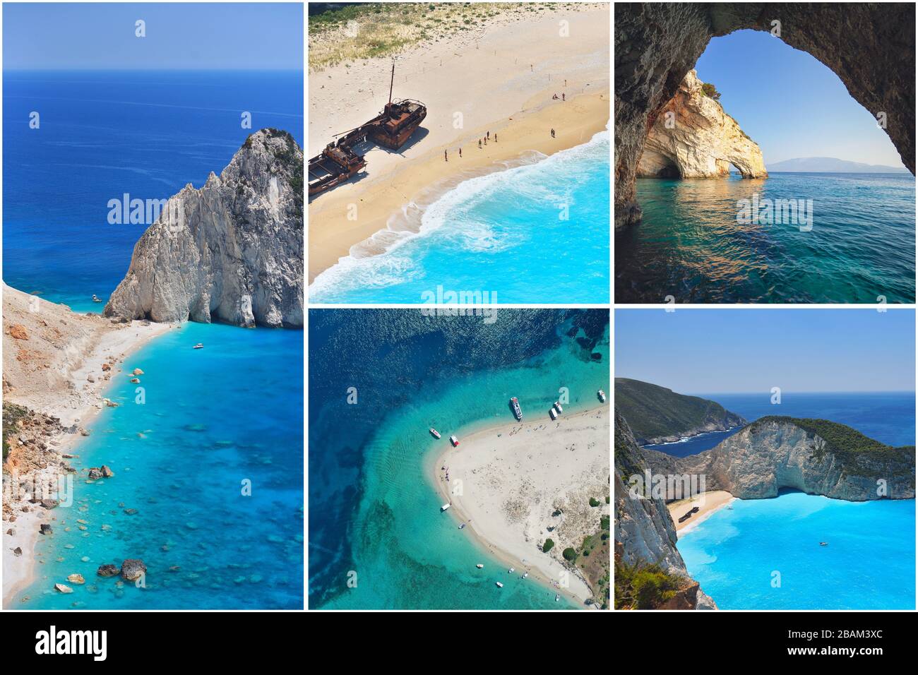 Photo collage Greece. Greek Islands. Zakynthos, Marathonisi, Blue Caves ...