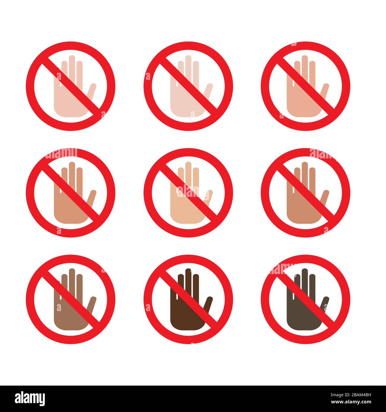 Red Stop sign set different skin color hand symbol Stock Vector Image ...