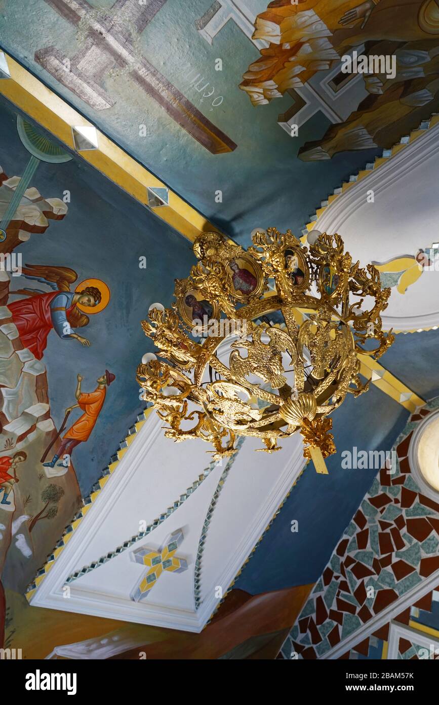 Traditional decorated interior of a greek churh, Fourni island ...